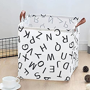 Essme 3PACK Square Storage Bin,Cotton Fabric Laundry Baskets,Collapsible Waterproof Toy Storage Bin with Handles for Family Storage,Shelf Baskets,Bedroom(3pack Alphabet)