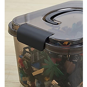 ZHENFAN 5.5 Quart Black Clear Storage Latch Box/Bin with Lids, 5 Liter Plastic Organize Bins with Handle, 6-Pack