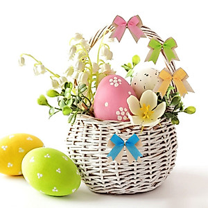 Meseey 12 Pcs Easter Burlap Bows 4 Inch Pink/Yellow/Blue/Grenn Spring Bow for Holiday Spring Wreath DIY Crafts Home Decoration (Spring)