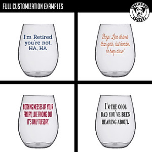 Plastic Stemless Wine Cup, Personalized Printed 15oz Tritan, Your text Here, Custom Text, Disposable, Reusable, Shatterproof, Customized Gifts for Mothers Day, Birthdays, Parties, Outdoor Events,