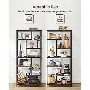 VASAGLE Bookshelf, 6-Tier Tall Bookcase, Display Shelf, Plant Stand, 11.8 x 31.5 x 70.9 Inches, Particleboard, for Study, Office, Living Room, Bedroom, Kitchen, Rustic Brown and Black ULLS119B01