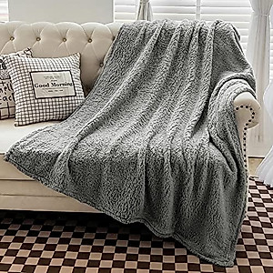 NEWCOSPLAY Sherpa Fleece Throw Blanket Plush Fluffy Cozy Lightweight Blanket for Bed Sofa Couch Travel (Grey, Twin(60"x80"))