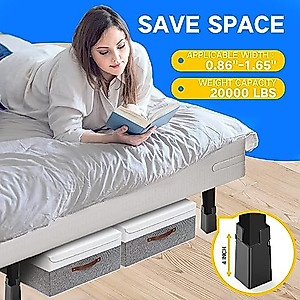 XNN Furniture Risers Adjustable Bed Risers 4 Inch with Screw Clamps, Heavy Duty Risers Suitable for 0.8-1.6" Small Furniture Legs, Table Chair Sofa Cabinet Risers, Supports 20000 LBS (Black 4 Pack).