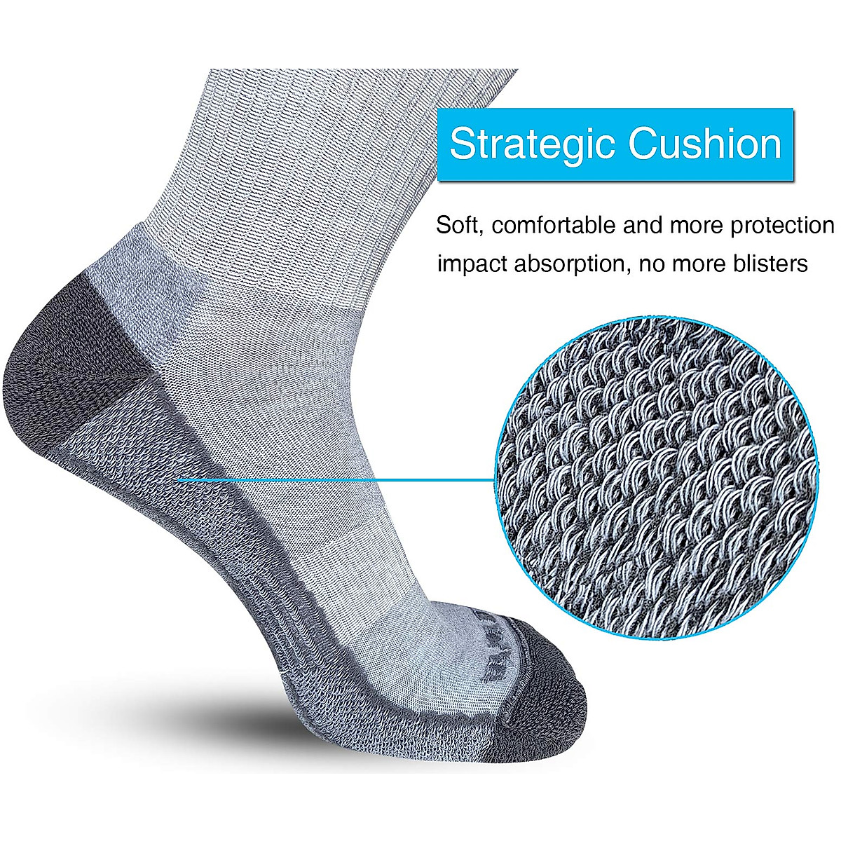 APTYID Men's Moisture Wicking Cushioned Crew Work Boot Socks, Size 9-12, Grey, 6 Pairs