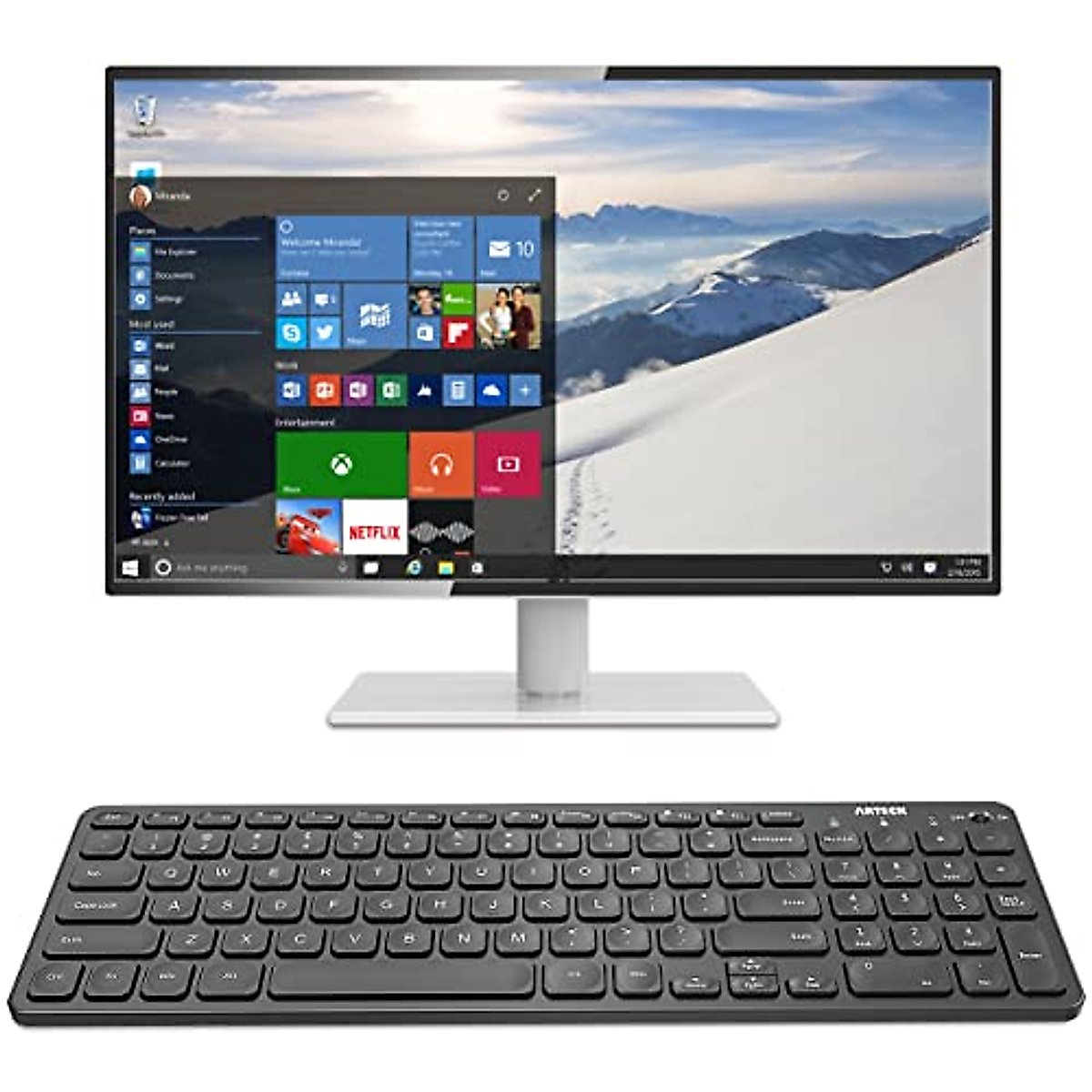 Arteck 2.4G Wireless Keyboard Ultra Slim Full Size Keyboard with Numeric Keypad and Media Hotkey for Computer/Desktop/PC/Laptop/Surface/Smart TV and Windows 10/8/ 7 Built-in Rechargeable Battery