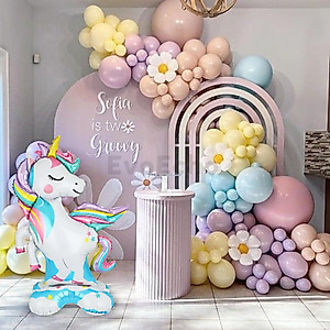 EvoEcho Stand Unicorn Balloons 3D Big Rainbow Unicorn Foil Balloon 1st Little Girl Birthday Party Unicorn Decorations Baby Shower Children's Day 46 Inch