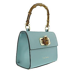 Pierre Cardin Light Blue Leather Small Vintage Structured Satchel Bag for womens