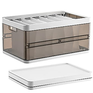 Gridspace Clothes Organizer for Pants, Folded Clothes Storage Organizer with Lid and 7 Grids,Wardrobe Clothes Foldeded Organizer Stackable Storage Bins for Clothes