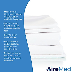 AireMed Bariatric Hospital Bed Sheets Set - 42 x 80 - Soft, Durable, and Hygienic Bedding for Home & Facilities - Flat Sheet, Fitted Sheet, and Pillowcase - 50/50 Cotton-Poly Blend - 200TC