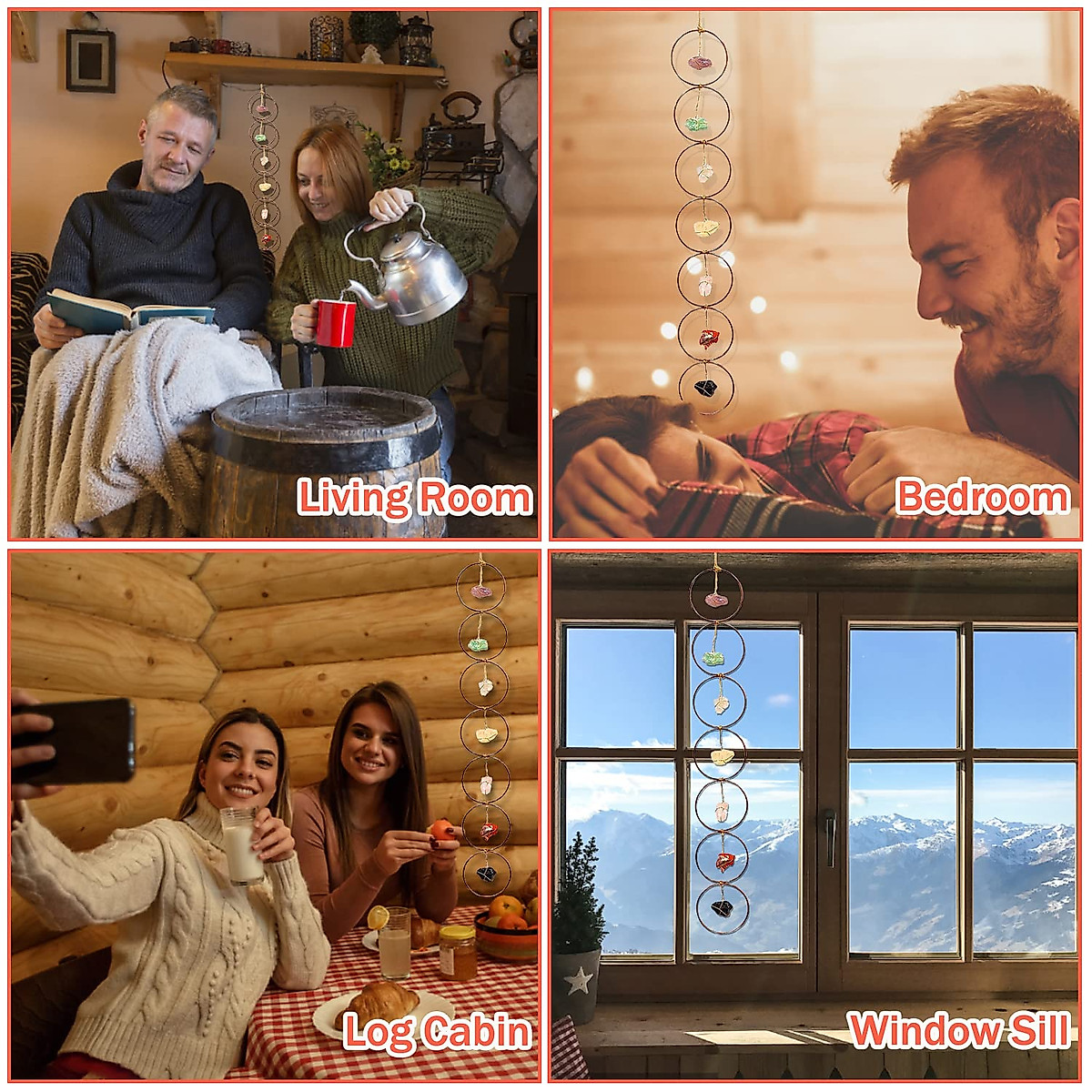 Raw Crystal 7 Chakra Gemstone Wall Decor, Large Crystal Gemstone Decor, Wall Hanger Meditation Hanging Ornament, Handmade Pendant for Birthday Gift Window Wedding Souvenir