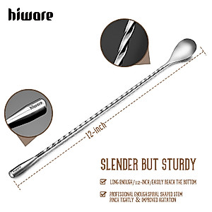 Hiware 12-Inch Bar Spoon, Set of 2, Stainless Steel Mixing Spoons, Spiral Pattern Bar Cocktail Shaker Spoon