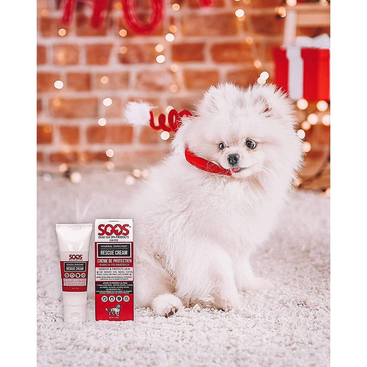 Soos Pet Rescue Cream Natural Dead Sea Minerals Fast Absorbing Reduce Pain Treatment of Injuries Cuts Rashes Sores Wounds Damaged Skin for Dog and Cat - 1x Pets Rescue Cream (50ml)