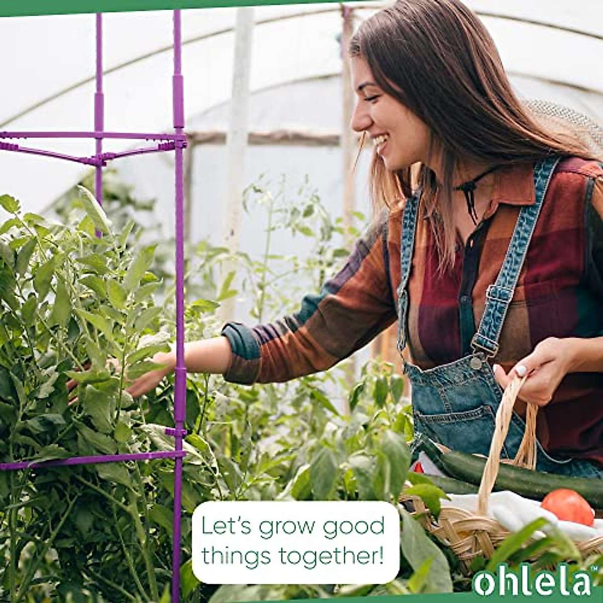 Large Tomato Cages for Garden - 6.5ft (Up to 80 Inches) Heavy Duty Tomato Cages for Vine, Vegetables, Fruits & Flowers with Adjustable Stake Arms - Tomato Stakes with 20Pcs Plant Clips