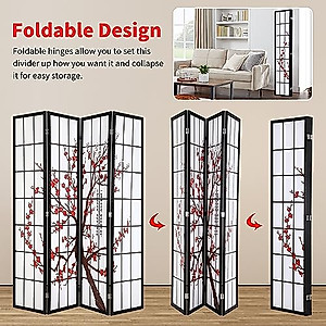 Room Divider 6Ft Folding Privacy Divider 4 Panel Portable Room Seperating Chinese Style Dividers Japanese Screen Wall Divider Wood Divider Tall Freestanding Partition Screen, White