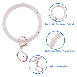 YBB 5 Pcs Silicone Wrist Keychain Bracelets, Shiny Bangle Keyring Large Circle Keychain Holder for Women Girls Christmas Valentine's Day Gift