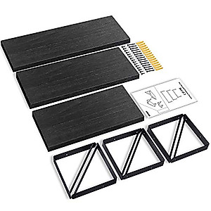 AIBORS Floating Shelves for Wall, Rustic Wood Wall Shelves Decor Set of 3 for Bedroom, Bathroom, Living Room, Kitchen, Office, Laundry Room (Black)