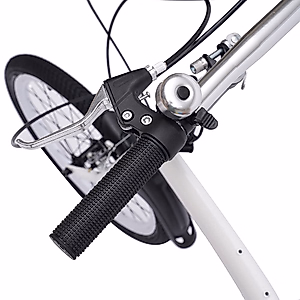 GMSLuu Adult Folding Bike, 20-inch Wheels with 7-Speed Drivetrain, Carbon Steel Frame Bike for Women and Men, Lightweight Bicycle for Work School, White Portable Camping Bicycle