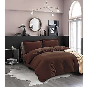 100% Cotton 800 TC 1 Piece Duvet Cover With Button Closure & Corner Ties And 2 Pillowcase, Cooling Comforter Cover Set, Soft Sateen Weave King/California King Size Chocolate 3 PCs Duvet Cover Set