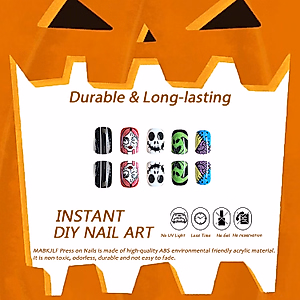 Halloween Press on Nails Short Square MABKJLF Fake Nails Full Cover Nightmare Christmas Nails Bad Girl False Nails with Designs Glossy Glue on Nails Artificial Nails for Women Girls 24Pcs