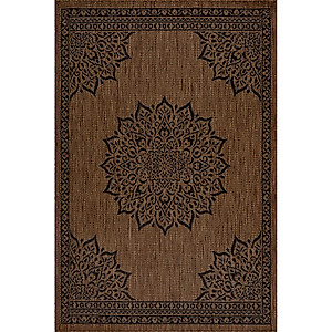 CAMILSON Indoor Outdoor Rug, 9x12 Medallion Nut Brown Black Modern Area Rugs for Large Indoor and Outdoor Patios, Kitchen and Hallway Mats, Washable Porch Deck Outside Carpet (Nut Brown Black, 9x12)