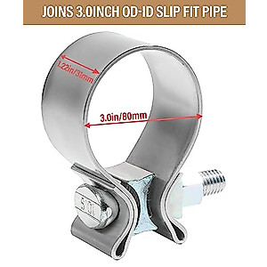 Zlirfy 2 Pack Stainless Steel Exhaust Clamp,Narrow Band Muffler Clamp,1.75" 2.0" 2.25" 2.5" 3.0" Butt Joint Exhaust Band Seal Clamps,Exhaust Clamps Pipe Repair Parts (3.0 inch)