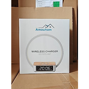 Amouhom Table Lamp, 18W Touch Lamp Alarm Clock with Wireless Charging Wake-Up Light, Digital Sonic 10W Max Qi Charger Nightstand Reading Lamps for Bedside, Reading, Home, Office
