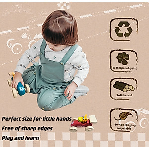 Lecelzie Toddler Activities Wooden Toys Car Baby Infant Montessori Fine Motor Skills Toys for 1 2 3 4 Year Old Boys Girls Gift Party Favors for Kids Push and Pull Toys