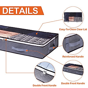 Under Bed Storage Containers, Underbed Storage Bags with Zipper Clear Window Non-Woven Organizer for Clothes Sweater Comforter Blanket Quilts Pillow Toy 75L Grey 3 Pack