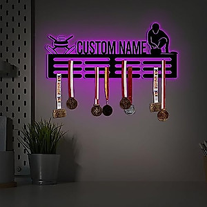 Custom Metal Yard Sign Light, Custom Curling Medal Hanger with Led Light, Medal Holder Display Rack for Awards and Ribbons, Tiered Award Rack, Curling Medal Rack Gift