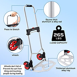 CooTool Folding Hand Truck and Dolly, 265 lb Capacity Aluminum Portable Cart with Telescoping Handle and PP+EVA Wheels