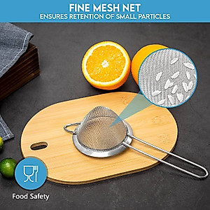 Kafoor Fine Mesh Strainer - 3.3 Inch Conical Sieve - Tea Strainers for Loose Tea, Coffee Strainer, Food Strainer, Juice Strainer, and Much More! (Simple Handle)