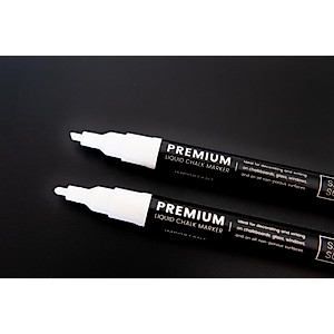 Erasable Liquid Chalk Markers White 2PK - Fine Tip Chalk Marker for Chalkboard - Bright Ink & Easy to Erase - 3mm Reversible Tip for Bullet or Chisel Point - White Bistro Chalk Markers for Blackboard