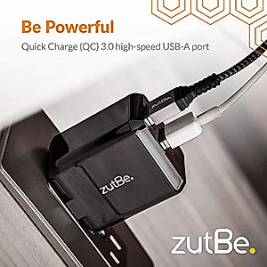 zutBe Dual Port USB-A Foldable 30W, 2.4A Fast Foldable Plug, 1 Quick Charge QC 3.0 Wall Charger Compatible with iPhone 14 13 12 SE 11 X 8 7 & iPad Samsung Galaxy [Be Charitable, Durable, Confident]