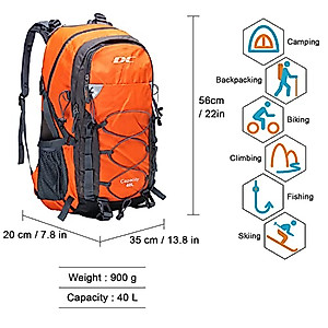 Diamond Candy Waterproof Hiking Backpack for Men and Women, Lightweight Day Pack for Travel Camping, Orange, 40L