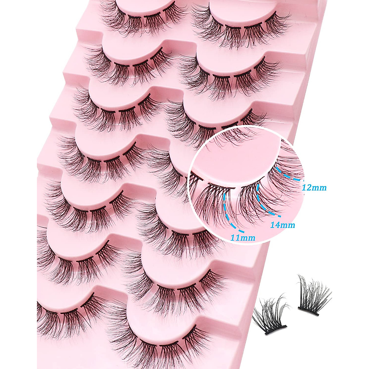 Veleasha Lash Clusters 3D Fluffy & Wispy DIY Individual Lashes Handmade & Lightweight False Eyelashes 7 Pairs Pack Natural Look Eyelashes (Cluster 01)