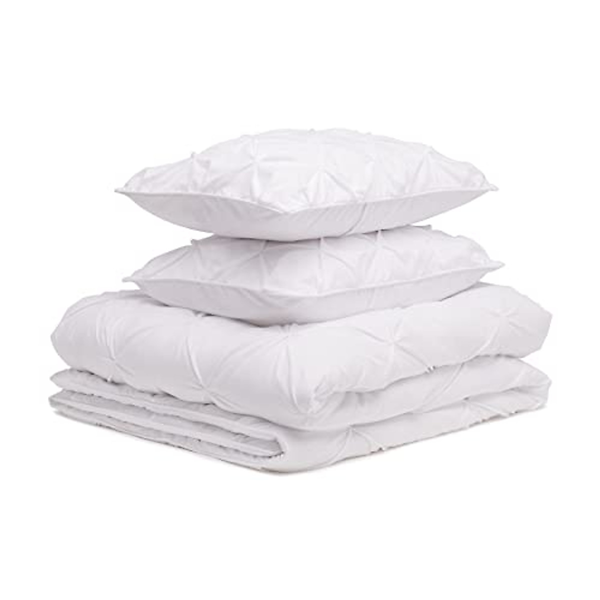 Amazon Basics All-Season Down-Alternative 3 Piece Comforter Bedding Set, Full/Queen, Bright White, Pinch-Pleat With Piped Edges