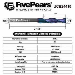 FivePears Up Cut Spiral Router Bit 1/4 inch Shank for CNC with Extreme Life Coated, 1/4" Cutting Diameter, 1" Cutting Length, CNC Carbide End Mill for Wood Carving Engraving Grinding Grooving
