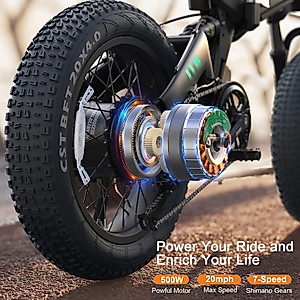 Wooken Electric Bike for Adults, 20''X4.0 Fat Tire Ebike for Adults, (Peak 750W) Foldable Electric Bicycle with 48V 10Ah Battery, 7 Speed, Shock Absorber, 20MPH Ebike for Mountain Beach Snow