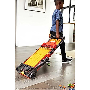 Hot Wheels Toy Car Track Set Super 6-Lane Raceway, 8Ft Track That Rolls Up for Storage, 6 1:64 Scale Cars
