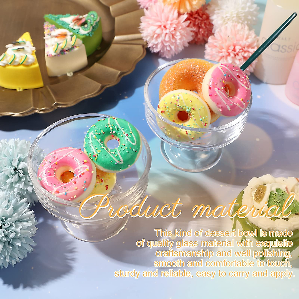 12 Pcs Glass Ice Cream Bowls Set 9 oz Mini Dessert Bowls Small Clear Ice Cream Cups Parfait Sundae Trifle Bowl Footed Glass Dessert Cups Serving Dishes for Nuts Fruit Pudding Snack Cereal Party Favors