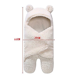 Yinuoday Baby Hooded Swaddle Blanket, Newborn Baby Receiving Blanket Fleece Swaddle Sleeping Bag Sack for Baby Boys and Girls (White)