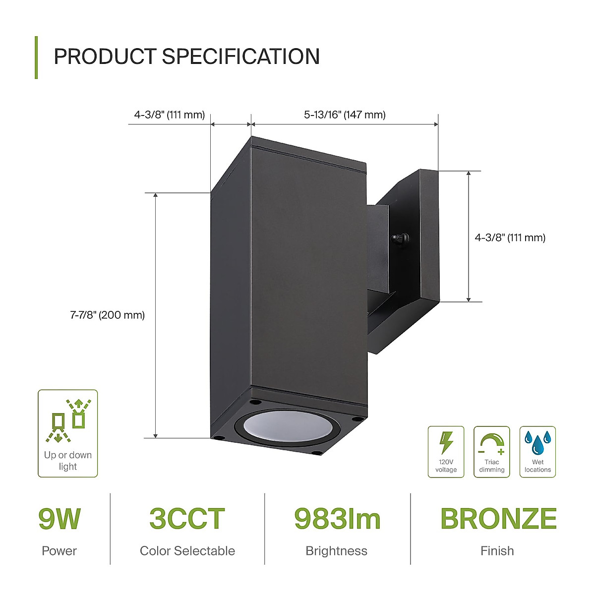 ASD LED Up Down Wall Lights Cylinder Outdoor, Photocell Dusk to Dawn, 18W (120W Eq) 1500Lm 120-277V 3000K-4000K-5000K Options, Matte Black Exterior Wall Sconce, Wall Lantern, ETL & Energy Star