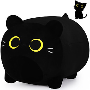 Black Cat Plush Stuffed Animal-11.8'' Black Cat Plush Toy, Black Cat Plush Pillow, Cute Soft Plush Cat Plushie Stuffed Cat Toys, Cat Plush Pillows Toy Doll Decoration Doll Gift for Kids Girls Boys