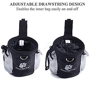 AMZNOVA Dog Treat Bag, Puppy Training Pouch, Animal Walking Snack Container Best Hiking Toys Pack Dispenser Carries with Waistband, Black