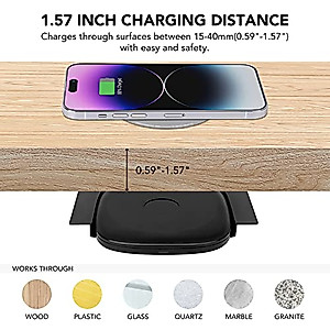 1.57"(40mm) NiiTTER Under Desk Wireless Charger, Under Counter Wireless Charger, Invisible Wireless Charging for iPhone 14/14 Plus/14 Pro/14 Pro Max 10W Wireless Phones