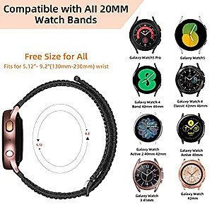 DaQin Compatible with Galaxy Watch 6 Band/Galaxy Watch 5 4 Band 40mm 44mm, 20mm Sport Nylon Band for Samsung Galaxy Watch 6 4 Classic/Galaxy Watch 5 Pro Band/Galaxy Watch Active 2 Band Women Men,Black