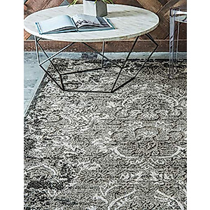 Unique Loom Outdoor Botanical Collection Area Rug - Manchester (9' x 12' 2" Rectangle, Light Gray/ Black)
