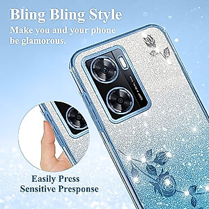 for Oppo A57 4G Case Glitter for Women Girls Pink Floral Clear Shockproof Protector Oppo A57 Case Luxury Diamond Bling Sparkle Cute Phone Case Cover Soft TPU (Blue)