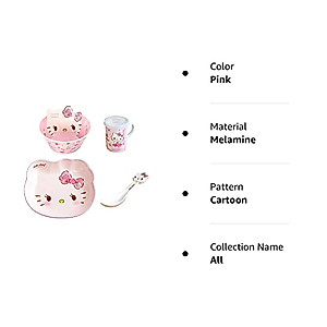 Hello Kitty Cute Pink Dinnerware Flatware Meal Set – Plate Bowl Cup Spoon, 4 pieces