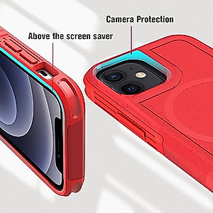 WOGROO Magnetic iPhone 12 Mini Case, iPhone 13 Mini Case, Compatible with MagSafe Wireless Charging, Shockproof, Strong and Durable Phone Protective Case, Red